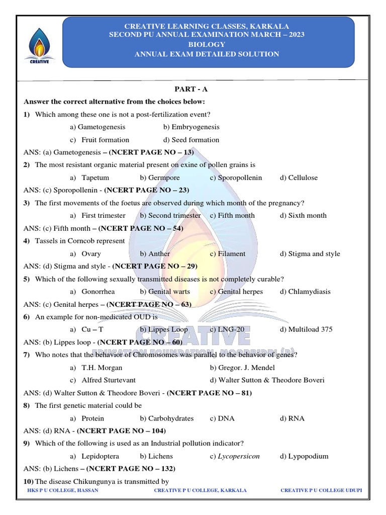 Biology Anual Exam Detailed Answer PDF | PDF | Dominance (Genetics) | Zygosity