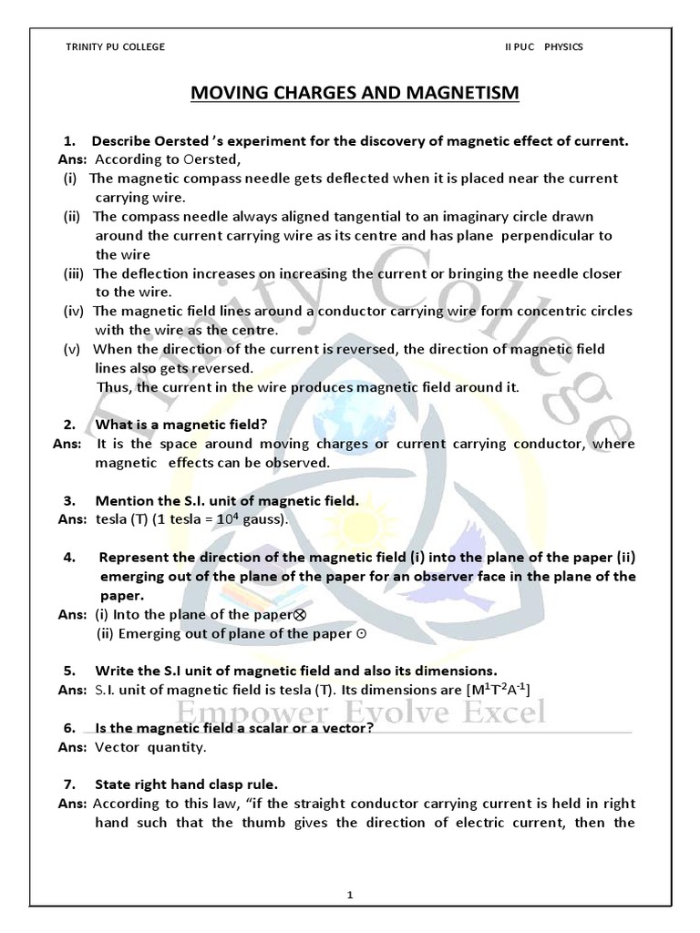 Moving Charges and Magnetism-Ii Puc PDF | PDF | Magnetic Field | Electron