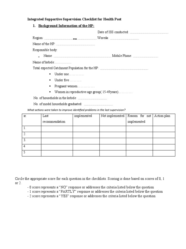 Integrated Supervision Checklist for Health Posts | PDF | Family ...
