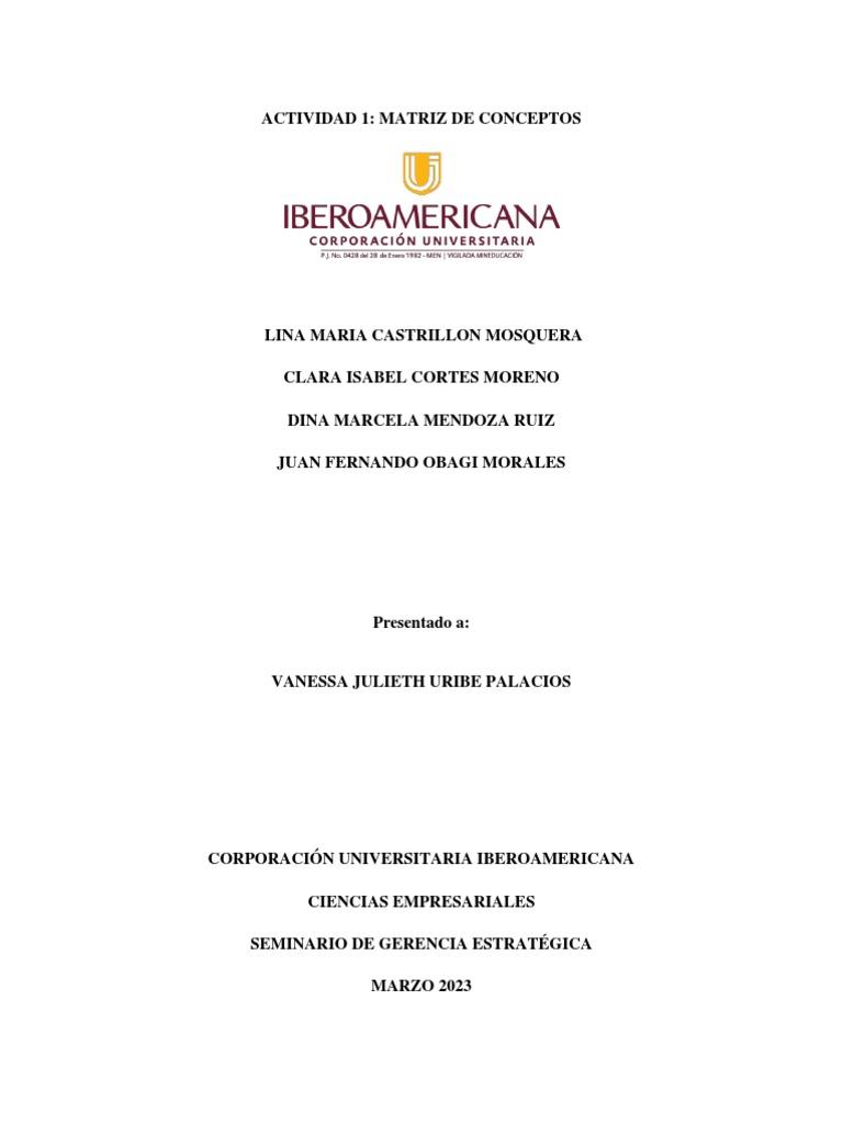 Actividad 1 - Matriz de Conceptos PDF | PDF | Planificación | Marketing