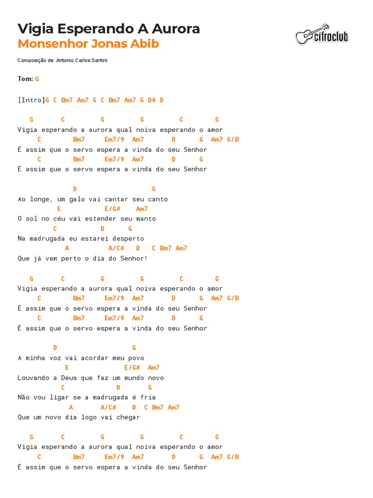 Cifra Club - Monsenhor Jonas Abib - Vigia Esperando A Aurora | PDF