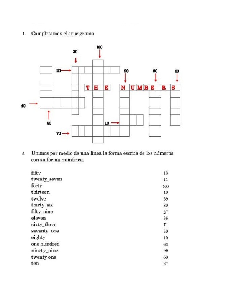 Crucigrama de Numeros | PDF