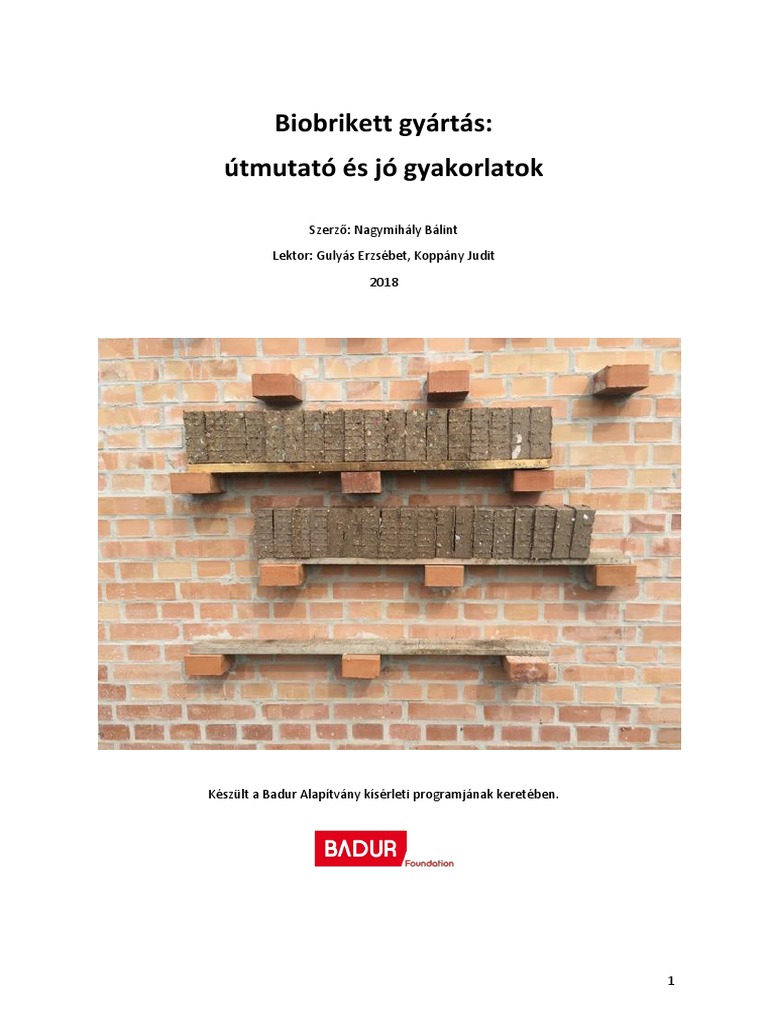 Biobrikett Gyártás: Útmutató És Jó Gyakorlatok: Szerző: Nagymihály ...