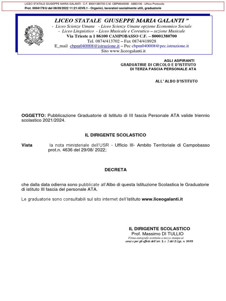 Decreto Pubblicazione Grad. Definitiva ATA PDF | PDF