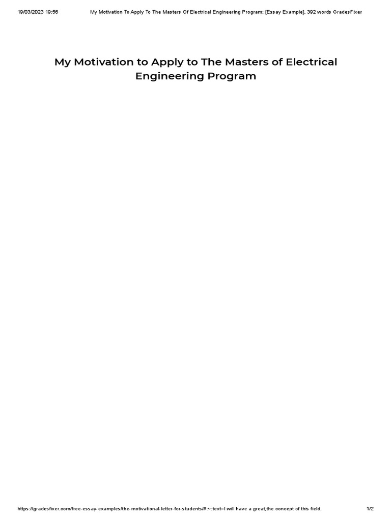 My Motivation To Apply To The Masters of Electrical Engineering Program ...