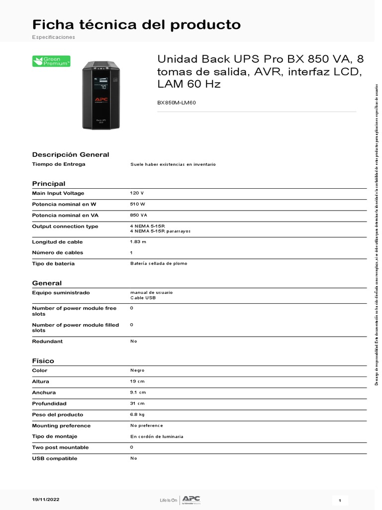 Back-UPS Pro - BX850M-LM60 | PDF | Metrología | Cantidad