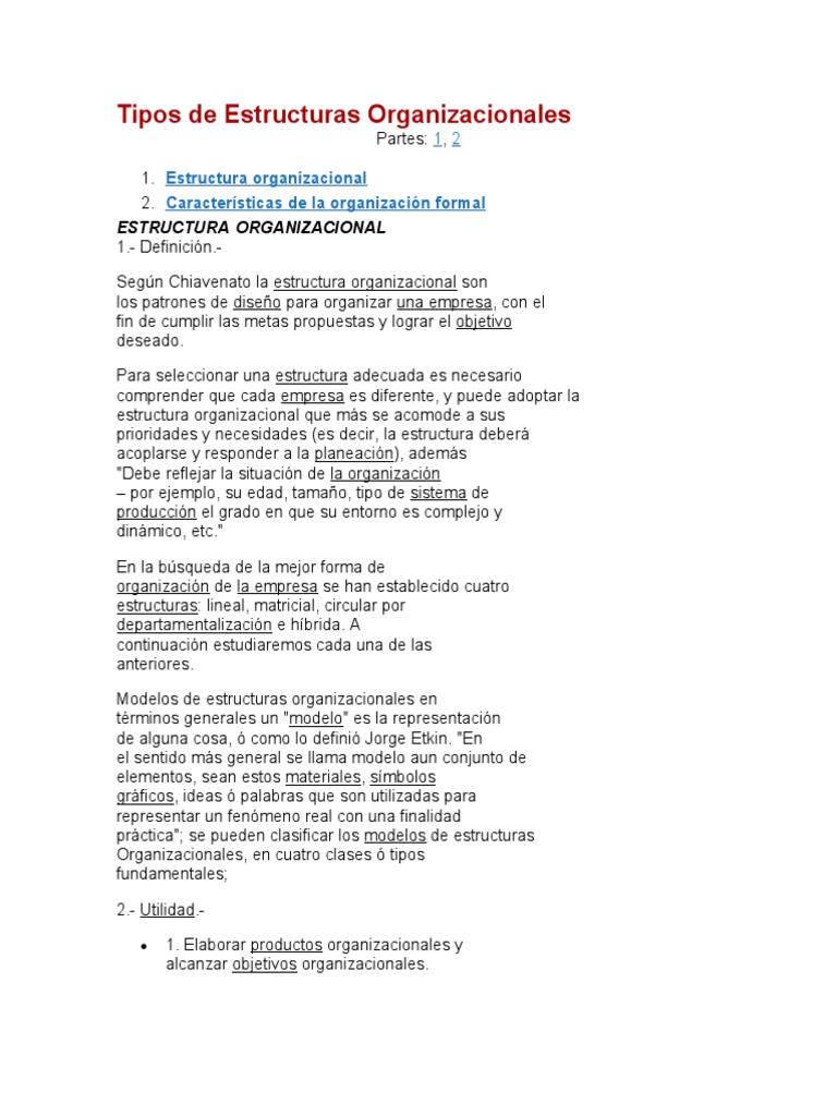 Tipos de Estructuras Organizacionales | PDF