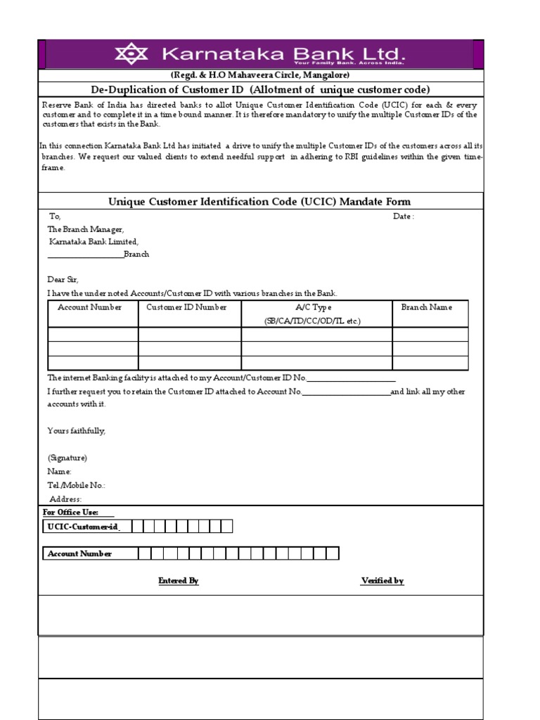 UCIC Mandate Form | PDF