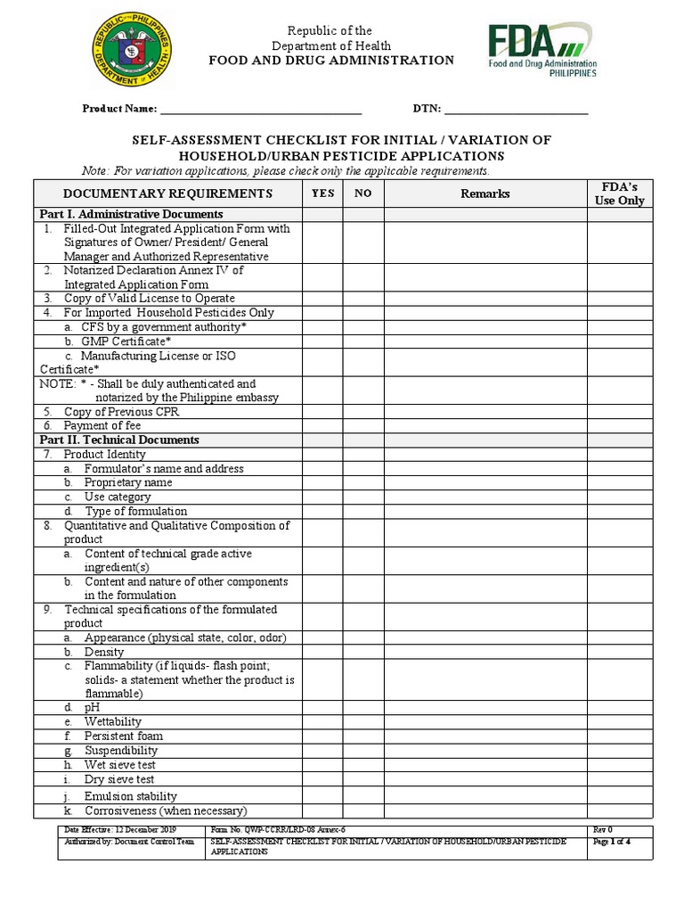 SELF ASSESSMENT CHECKLIST FOR INITIAL and VARIATION OF HUP APPLICATIONS ...