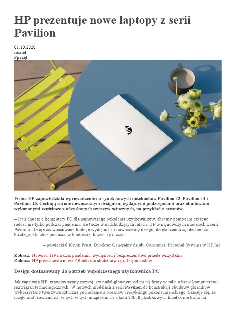 HP Prezentuje Nowe Laptopy Z Serii Pavilion | PDF HP Prezentuje Nowe Laptopy Z Serii Pavilion | PDF