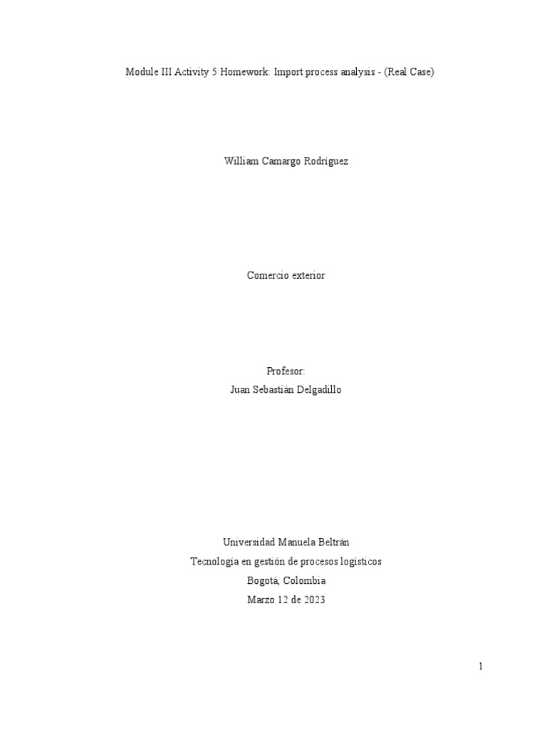 Module III Activity 5 Homework | PDF | aduana | Zapato