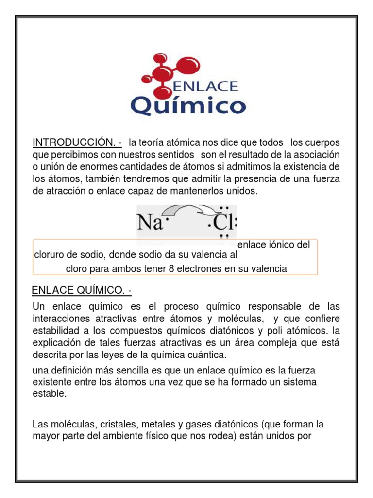 El Enlace Químico Conceptos Fundamentales Sobre Las Diferentes Clases