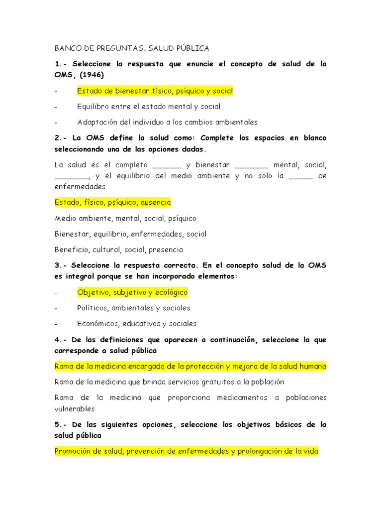 Banco de Preguntas de Salud Publica | PDF | Desarrollo sostenible ...