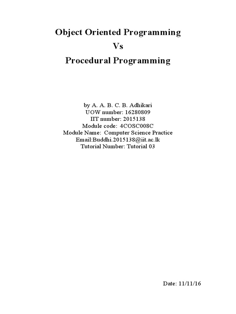 Object Oriented Programming Vs Procedural Programming Pdf Object Oriented Programming