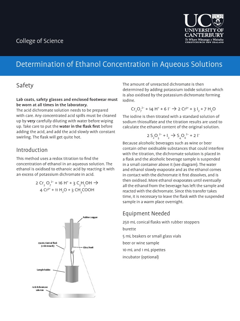 Ethanol PDF | Download Free PDF | Titration | Chemistry