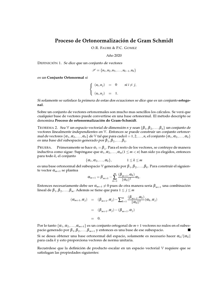 Metodo de Gram Schmidt 2020 | PDF | Espacio vectorial | Base (álgebra ...