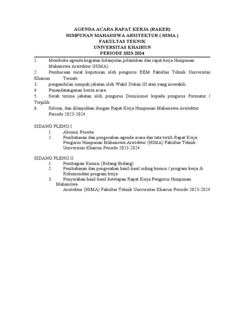 Sidang Raker Hima 2023-2024 | PDF