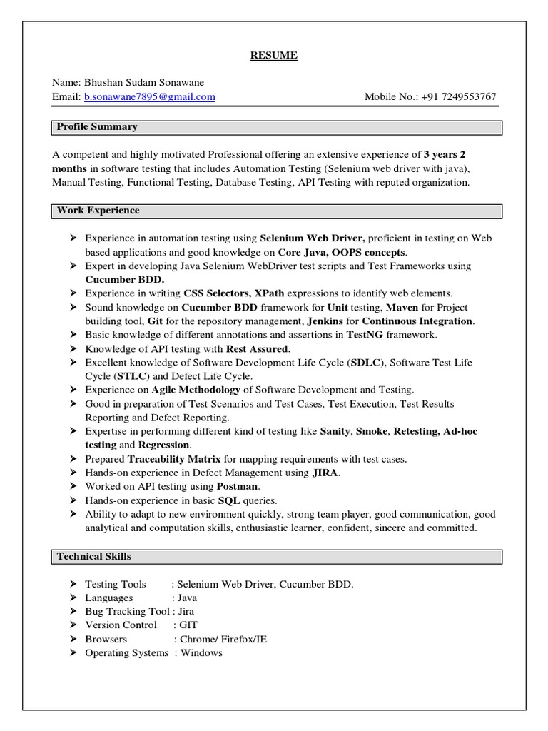 Resume 1 | PDF | Selenium (Software) | Software Testing