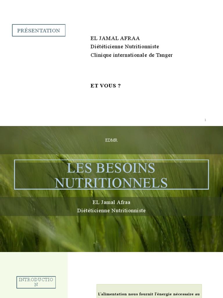 Cours Besoins Nutritionnels 281122 | PDF | Manger | Muscle squelettique
