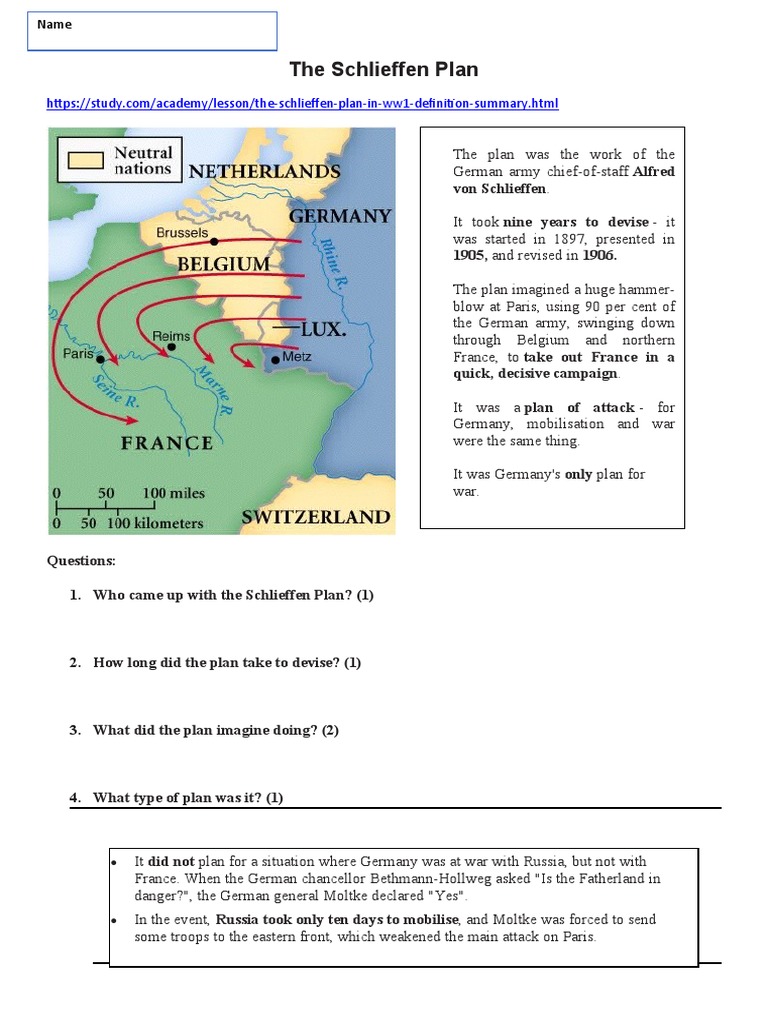 Schlieffen Plan Worksheet 2023 | PDF | German Empire | World War I