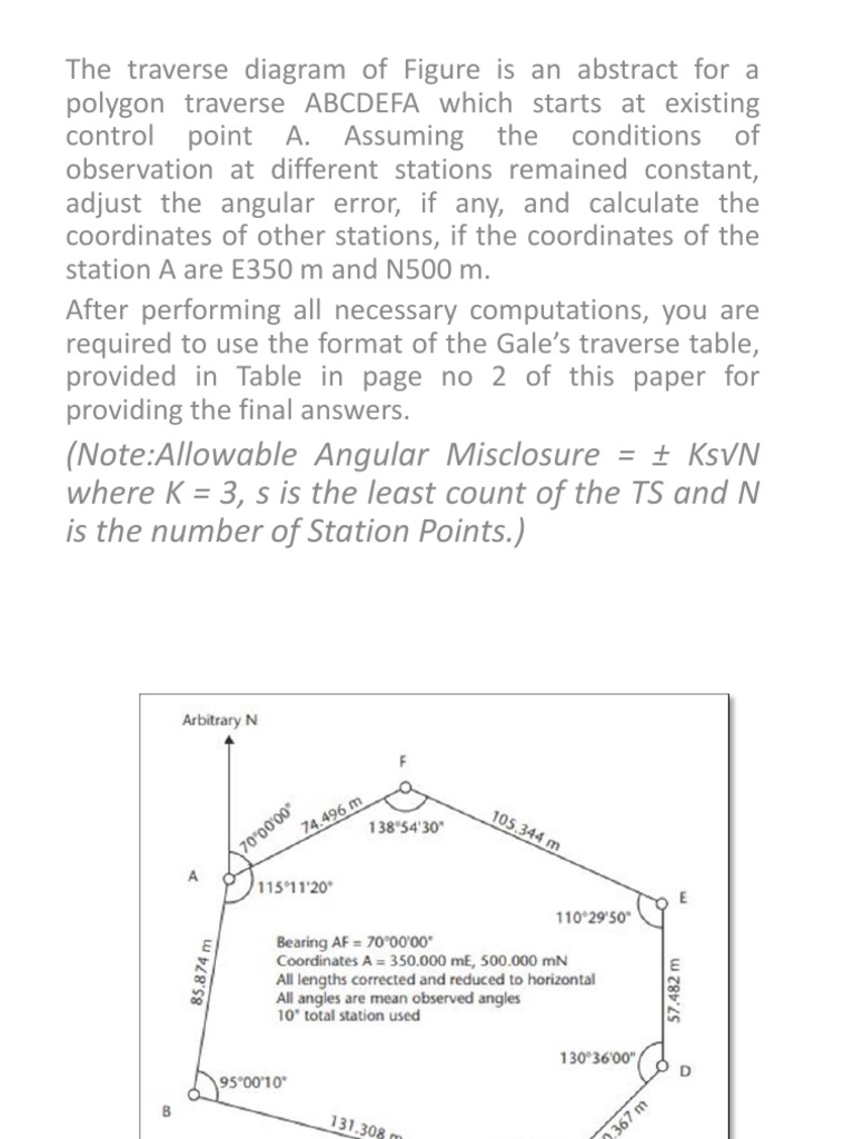 Traverse Calculation Example | PDF | Angle | Minute And Second Of Arc