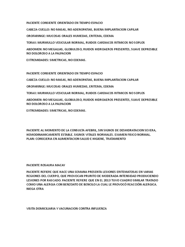 Paciente Consiente Orientado en Tiempo Espacio | PDF | Hogar, jardinería y bricolaje | Salud y ...