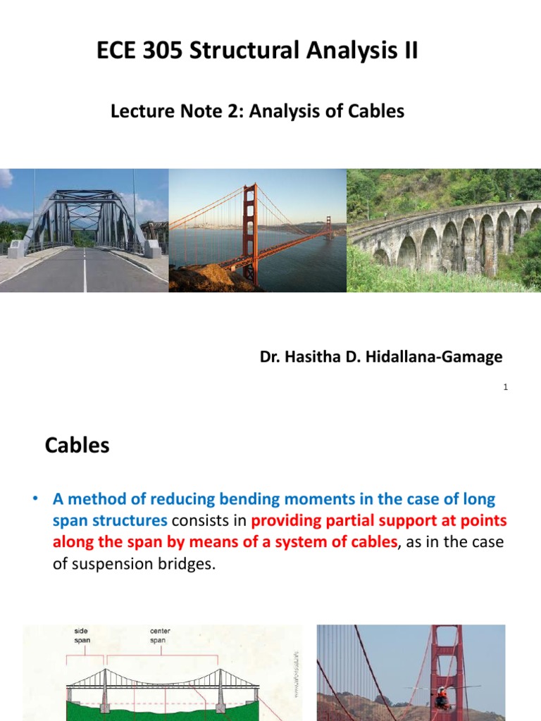 Lecture 2 - Analysis of Cables | PDF | Bending | Bridge