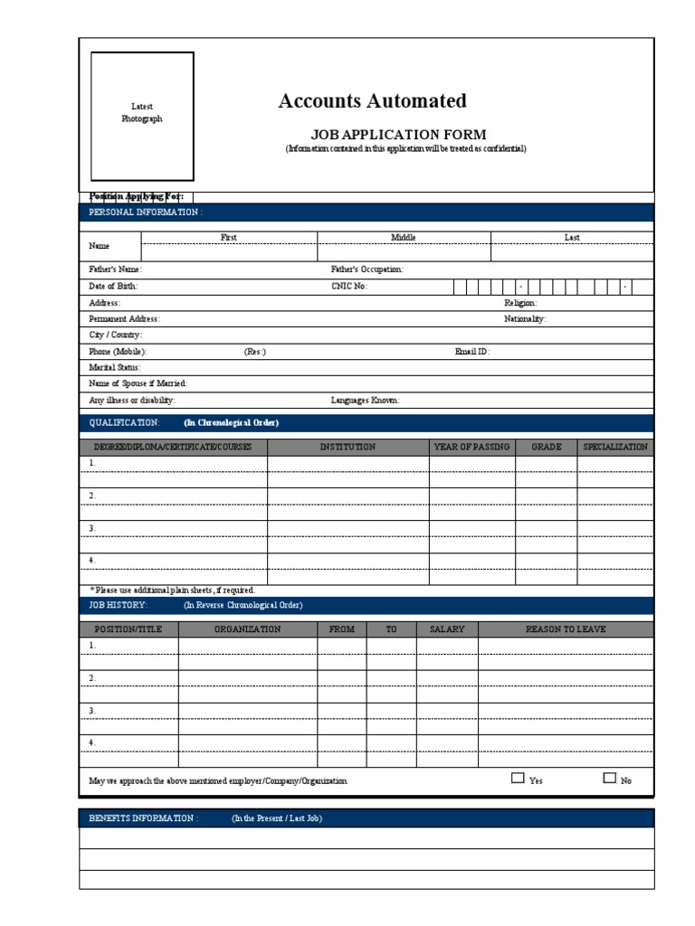 Job Application Form Xlsx Accounts Automated Pdf