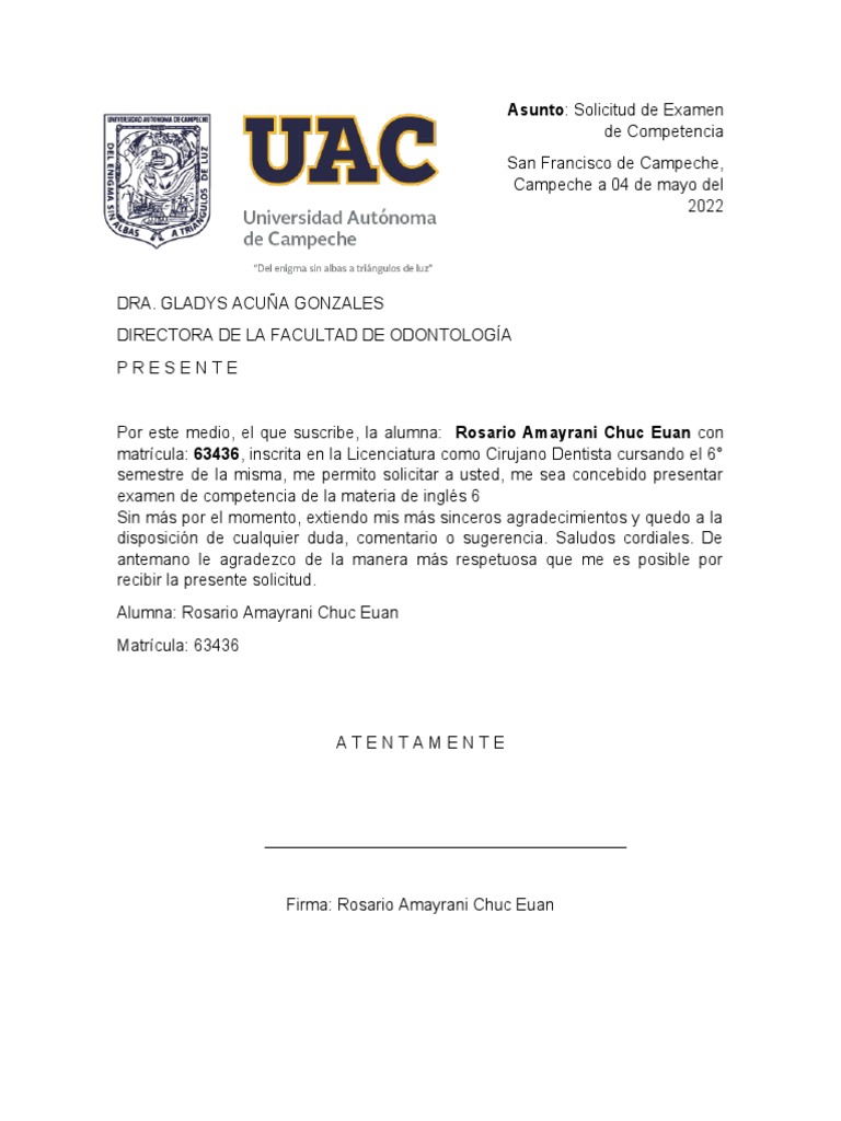 Solicitud para Examen de Competencia | PDF