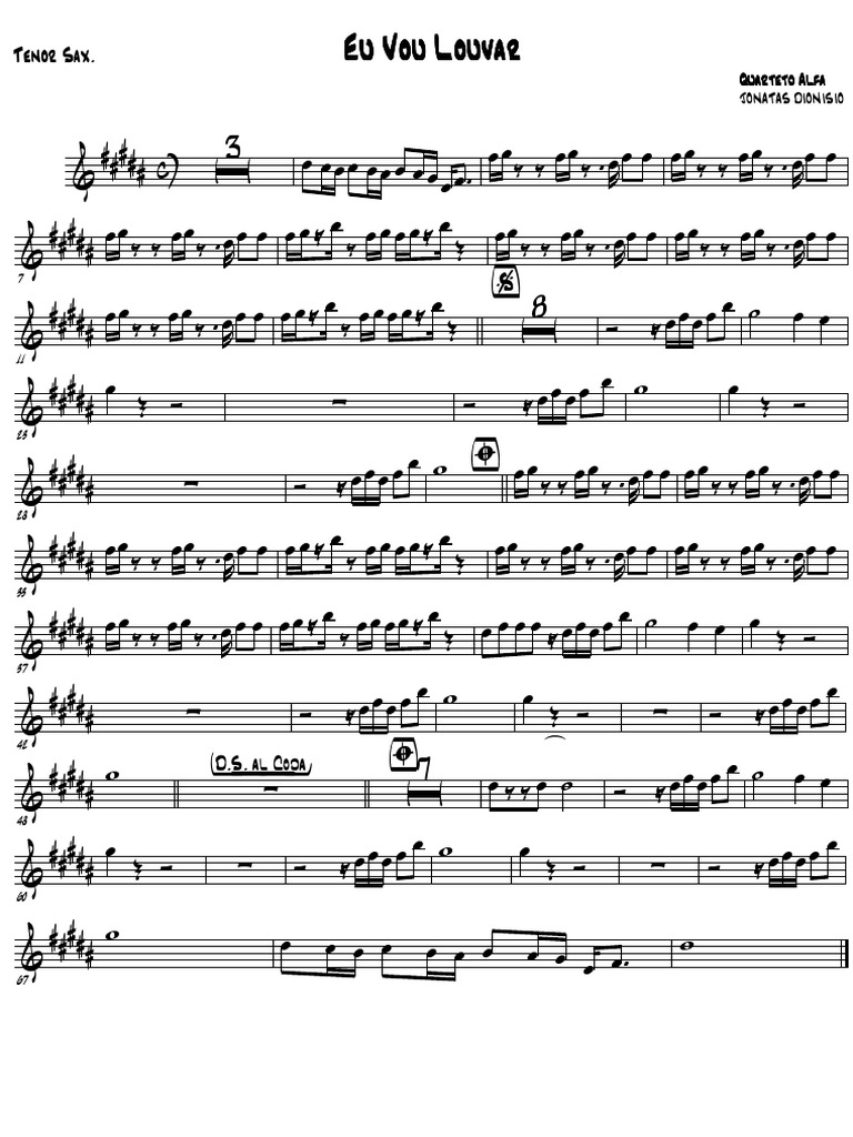 Eu Vou Louvar (Quarteto Alfa) - Tenor Sax. | PDF