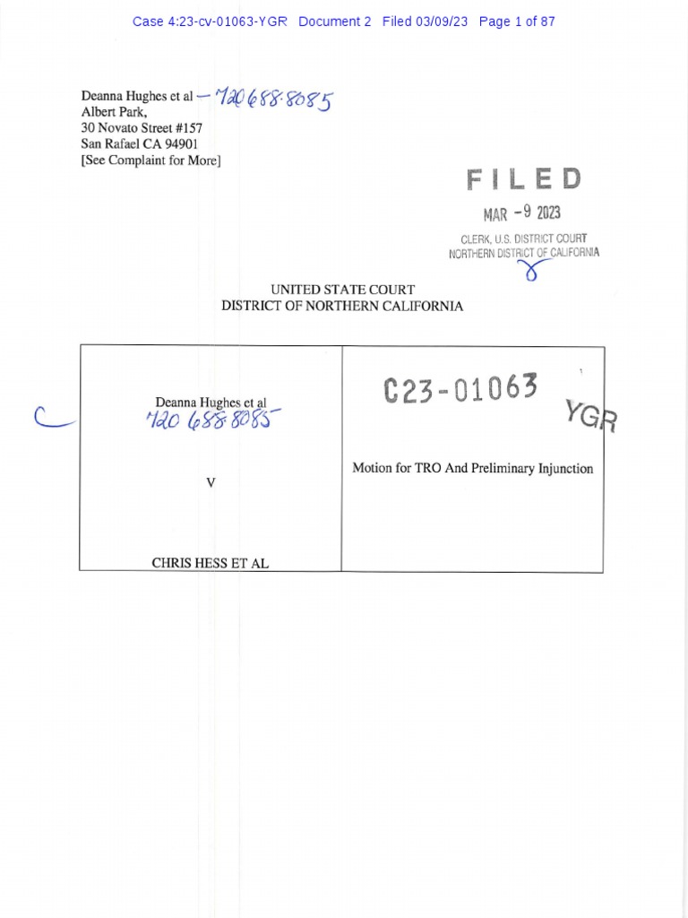 Motion For TRO Hughes V Hess | PDF | Justice | Crime & Violence