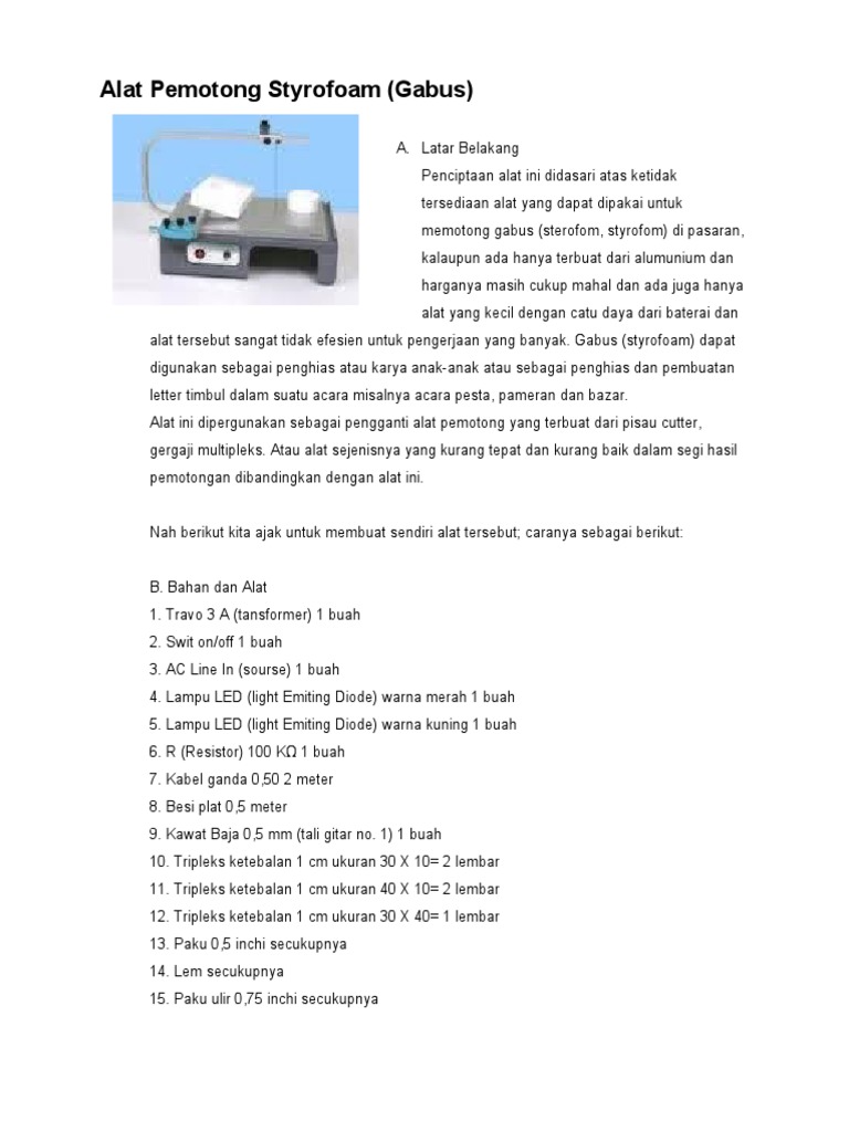 Alat Pemotong Styrofoam | PDF