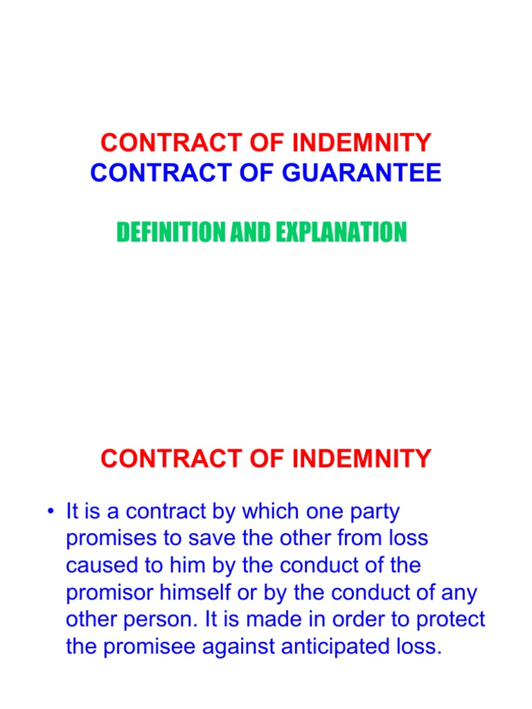 Contract of Indemnity Contract of Guarantee | PDF