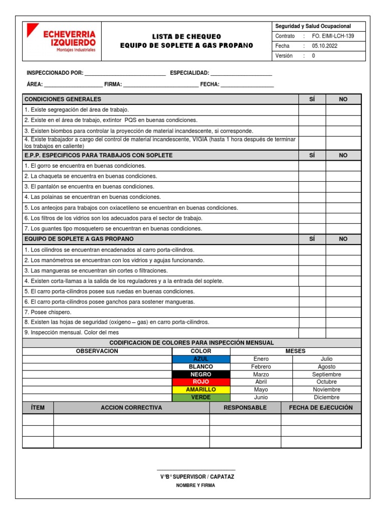 FO. EIMI-LCH-139 Lista de Chequeo. Soplete A Gas Propano Rev. 0 | PDF