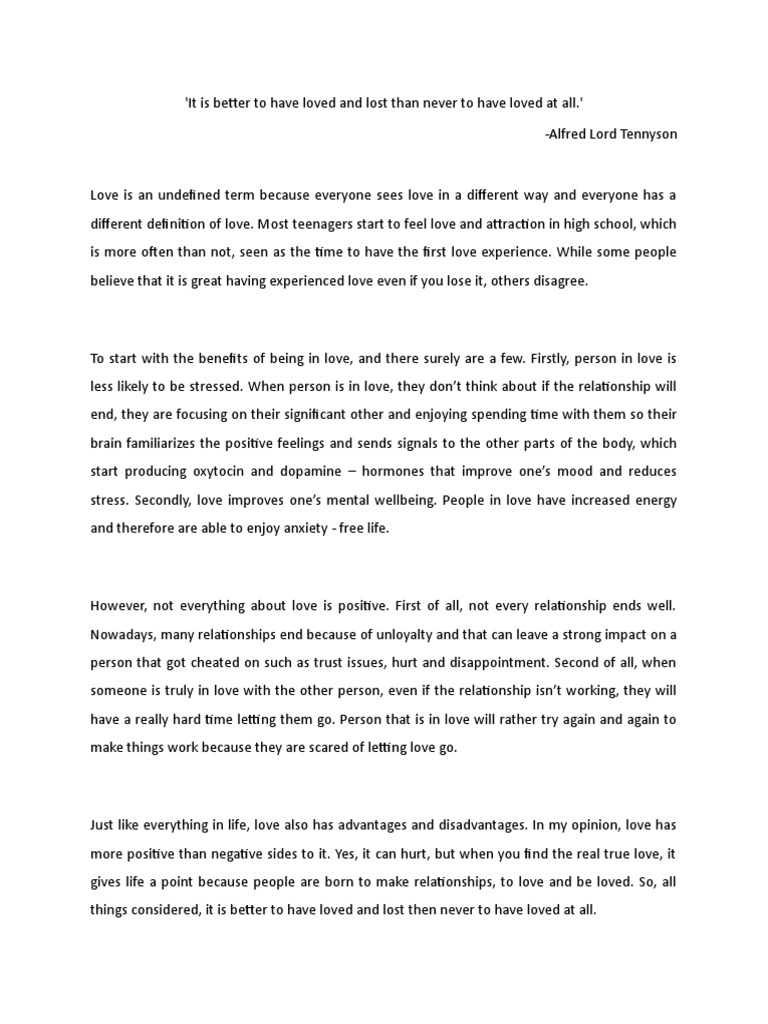It Is Better To Have Loved and Lost Than Never To Have Loved at All - Essay | PDF