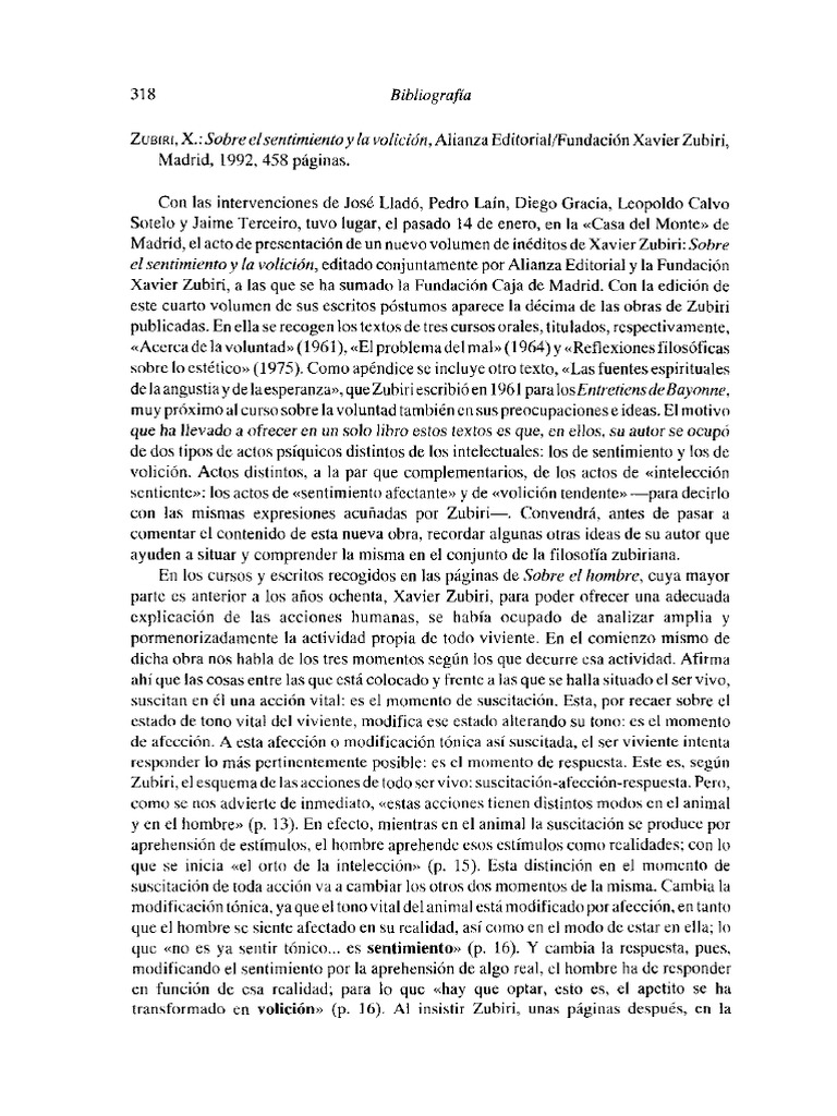 Zubiri_X_Sobre_el_sentimiento_y_la_volicion | PDF | Realidad | Comprensión