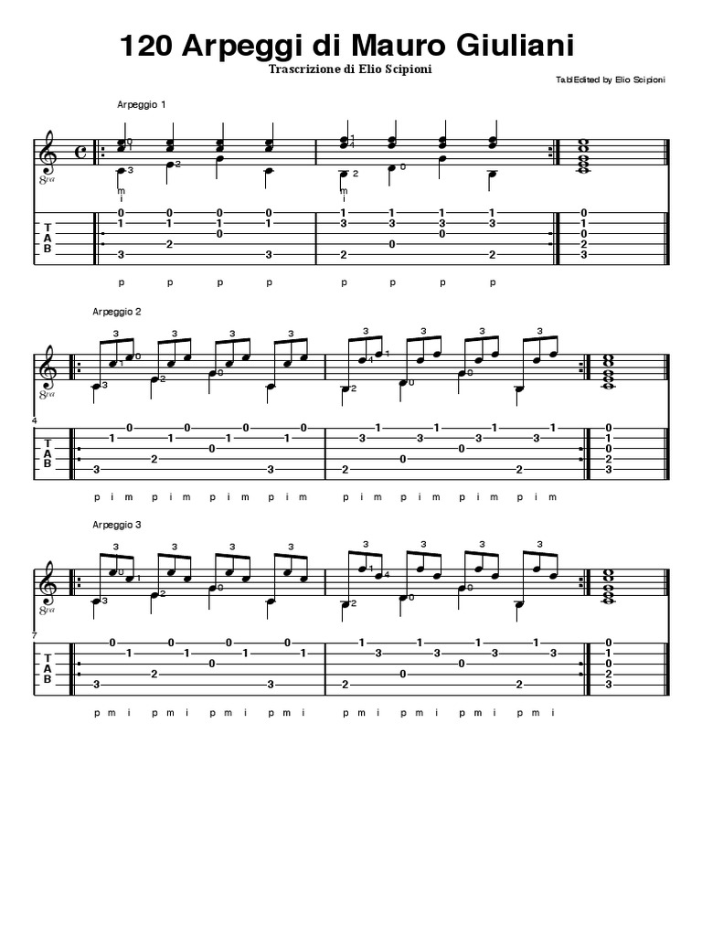 Mauro Giuliani - 120 Arpeggios With Tabs | PDF