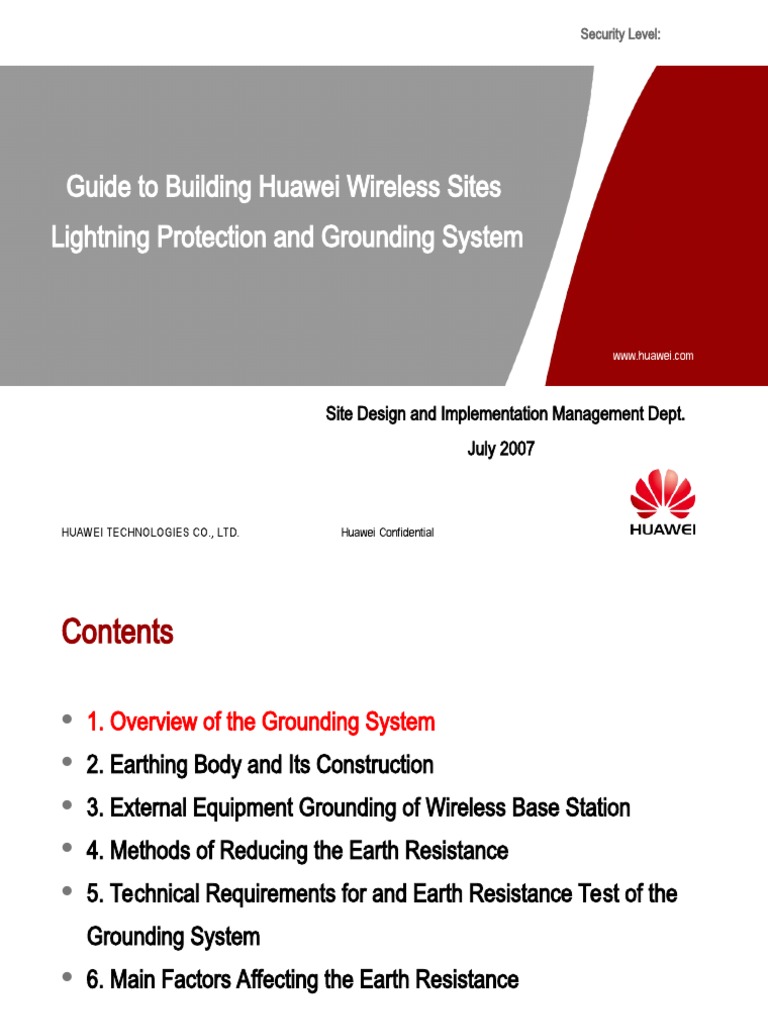 Huawei Wireless Site Grounding Guide | PDF | Soil | Corrosion