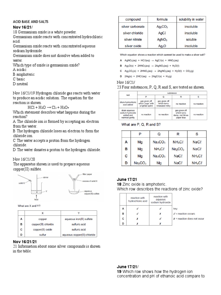 Acid Base and Salts 0620 | PDF | Acid | Chemical Reactions