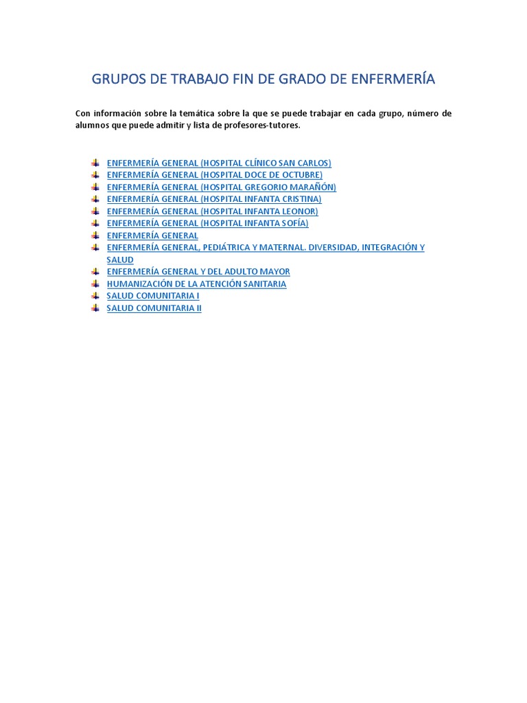 Grupos de TFG Enfermeria | PDF | Enfermería | Cuidado de la salud