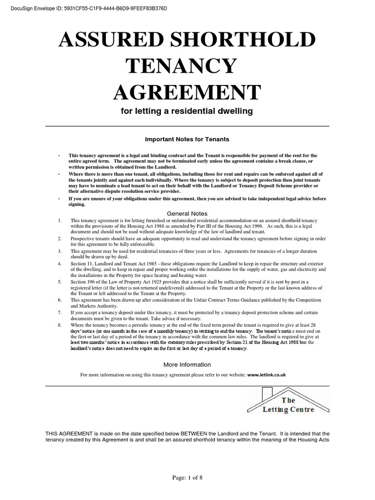 Draft Tenancy Agreement@ PDF | PDF | Leasehold Estate | Landlord