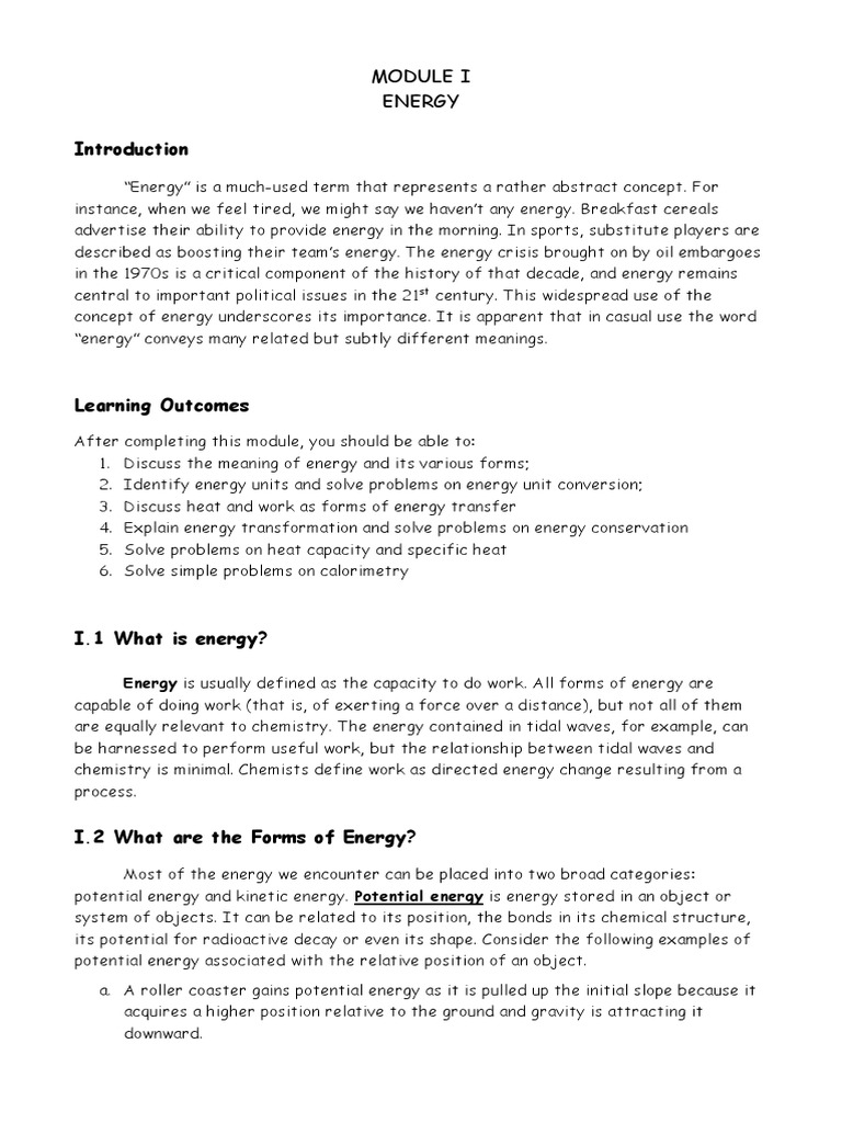 MODULE 1 Energy | PDF | Calorie | Potential Energy