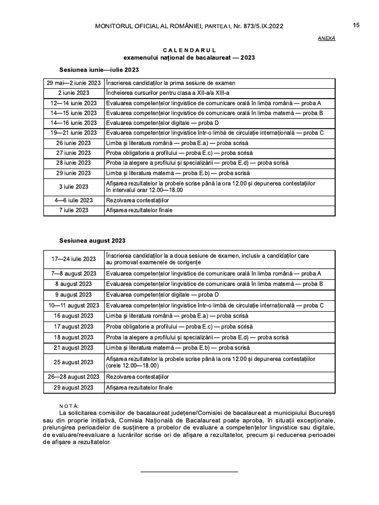 Calendar Bac 2023 | PDF