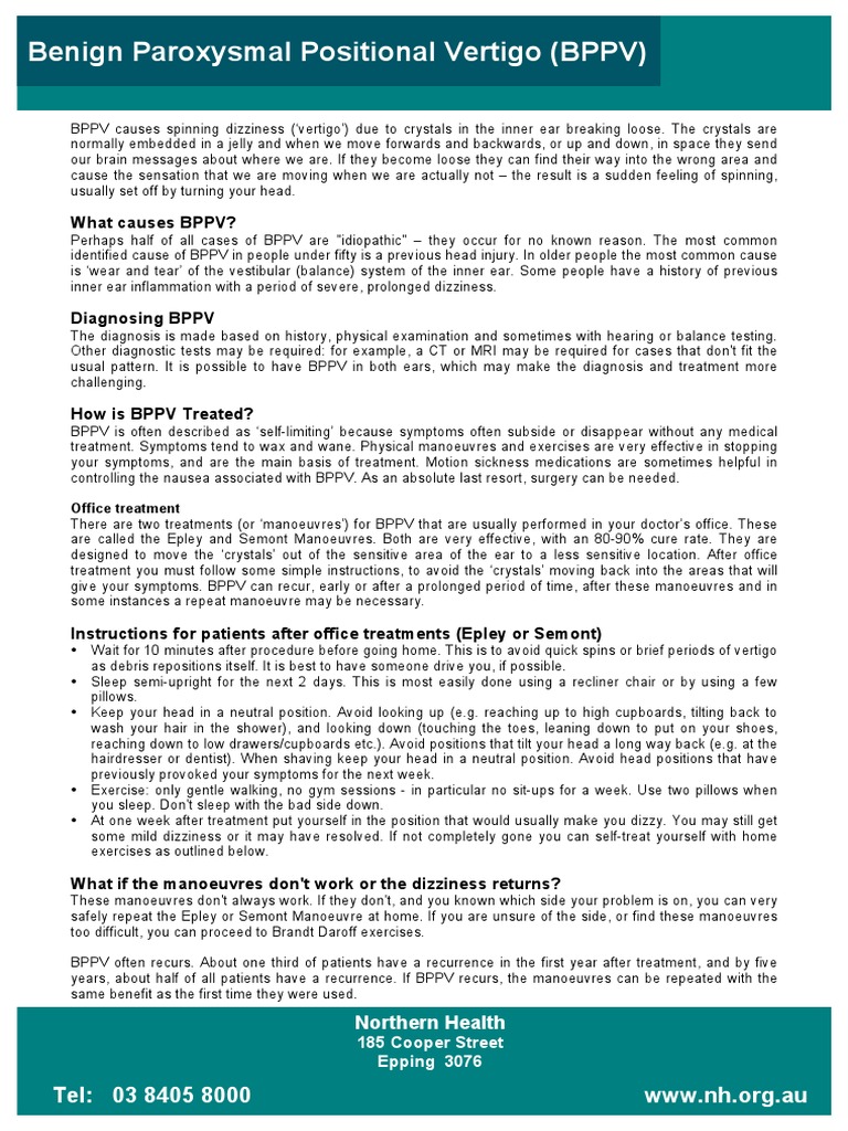 Benign Paroxysmal Positional Vertigo BPPV | PDF | Vertigo | Human Head ...