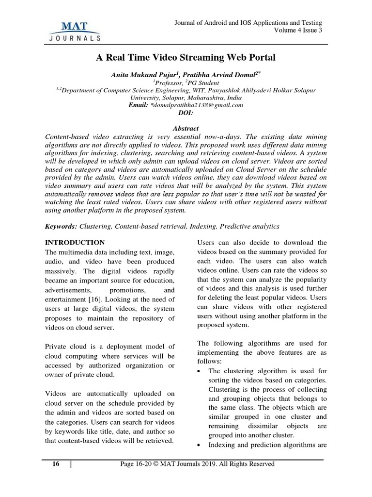 A Real Time Video Streaming Web Portal | PDF | Cluster Analysis | Cloud ...
