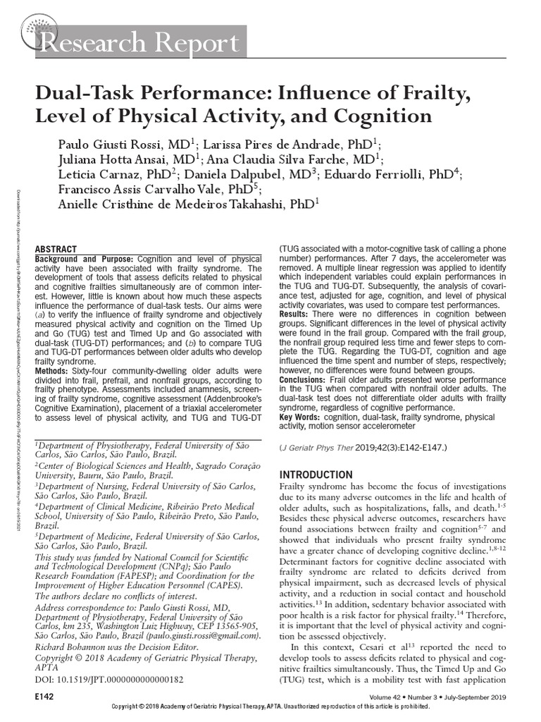 Research Report: Dual-Task Performance: Influence of Frailty, Level of Physical Activity, and ...