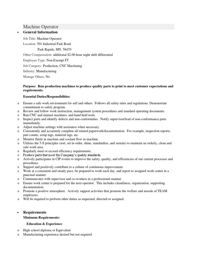 Machine Operator | PDF | Numerical Control | Safety