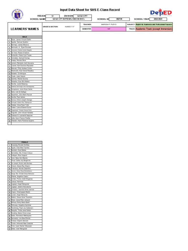 HUMSS 11 - F - Attendance Sheet f2f | PDF