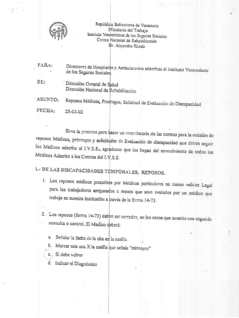 Normas para La Emision de Reposos Del Ivss | PDF