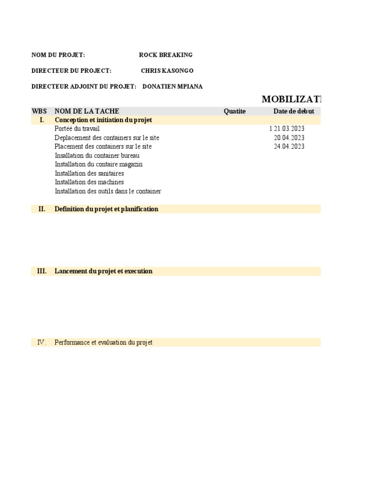 Plan de Mobilization Projet Rock Breaking KCC | PDF